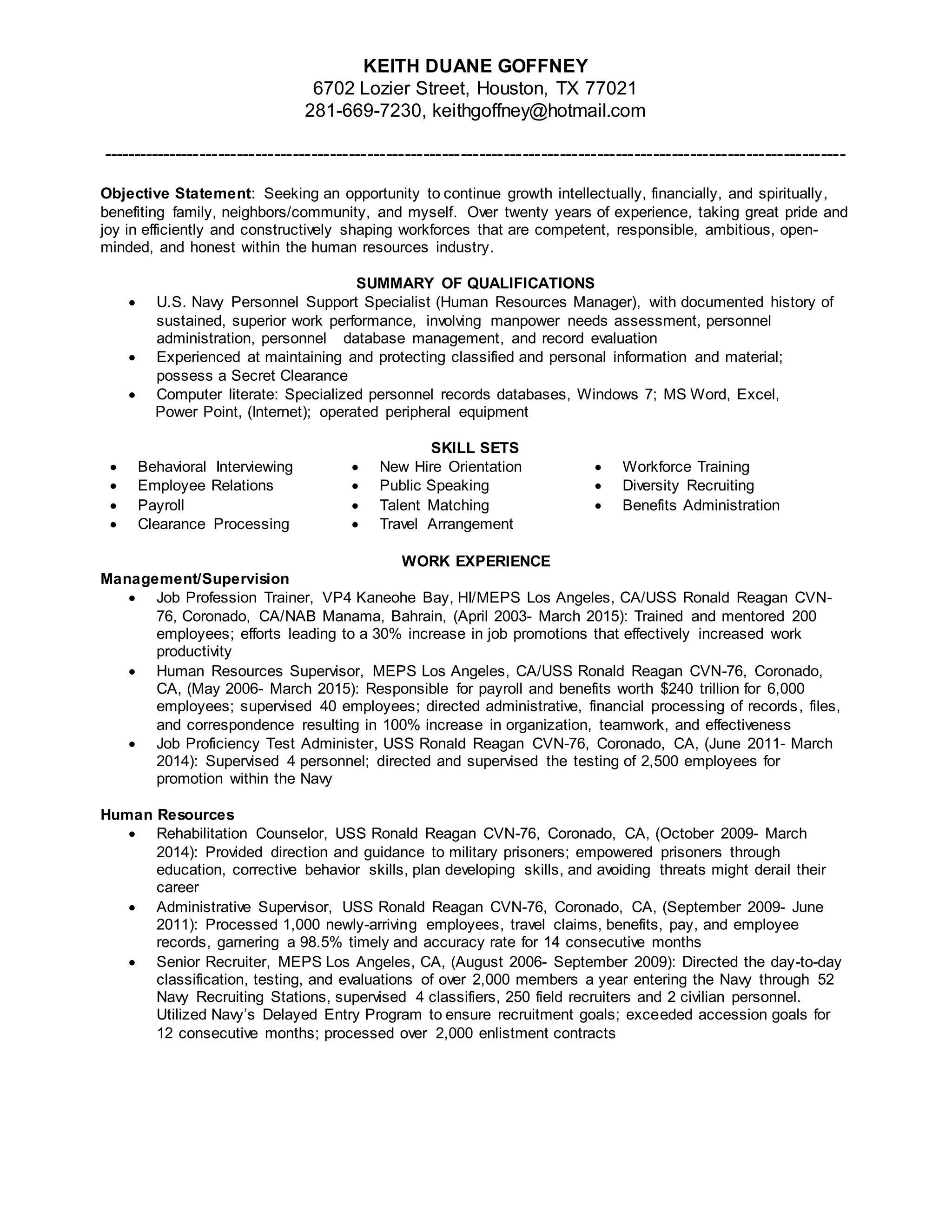 The Resume of Keith D. Goffney | DOCX