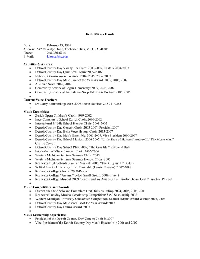 Keith honda's opera_resume(4) | PDF | Musicals | Genres