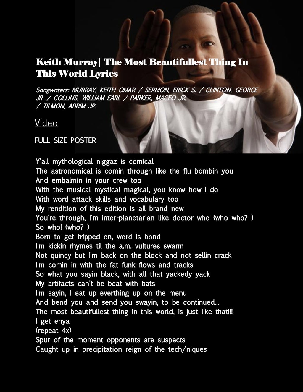 Keith Murray The Most Beautifullest Thing In The World LYRICS For keith-murray-the-most-beautifullest-thing-in-the-world-lyrics-for