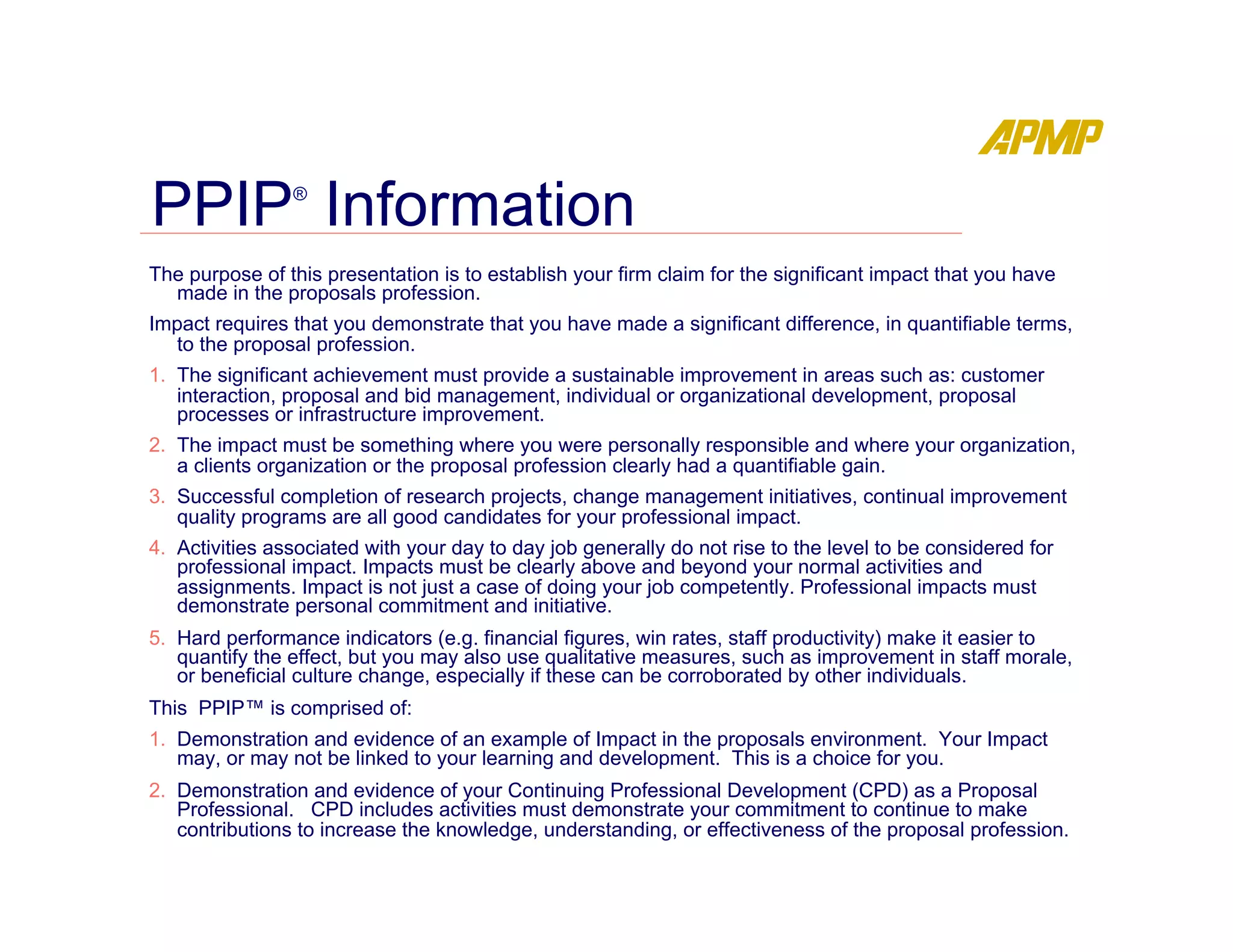 APMP Proposal Professional Impact Paper | PDF