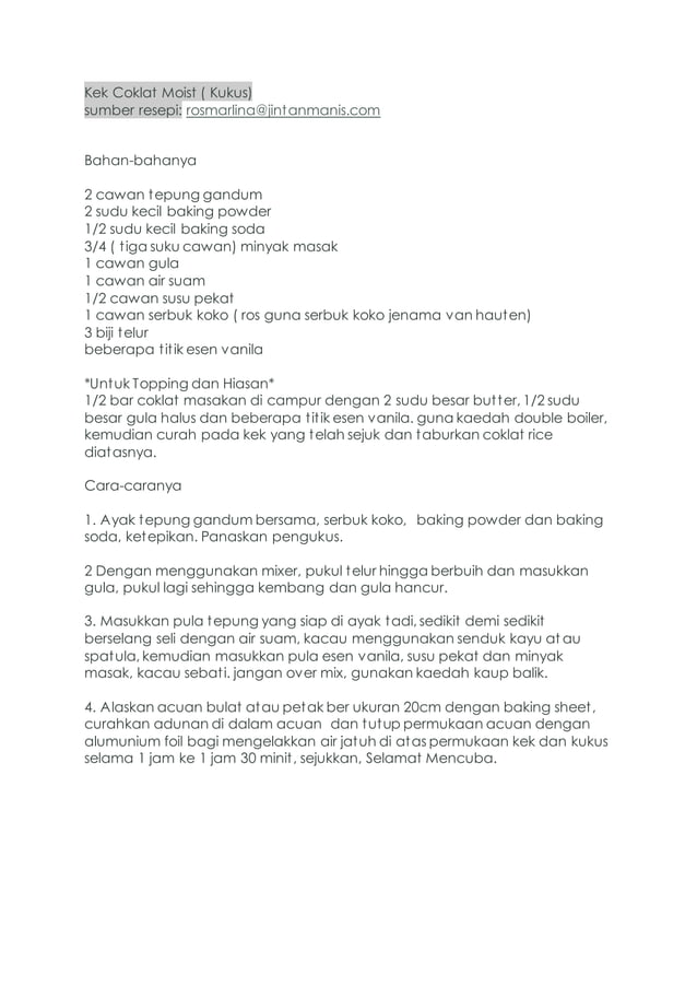 Kek coklat moist | PDF