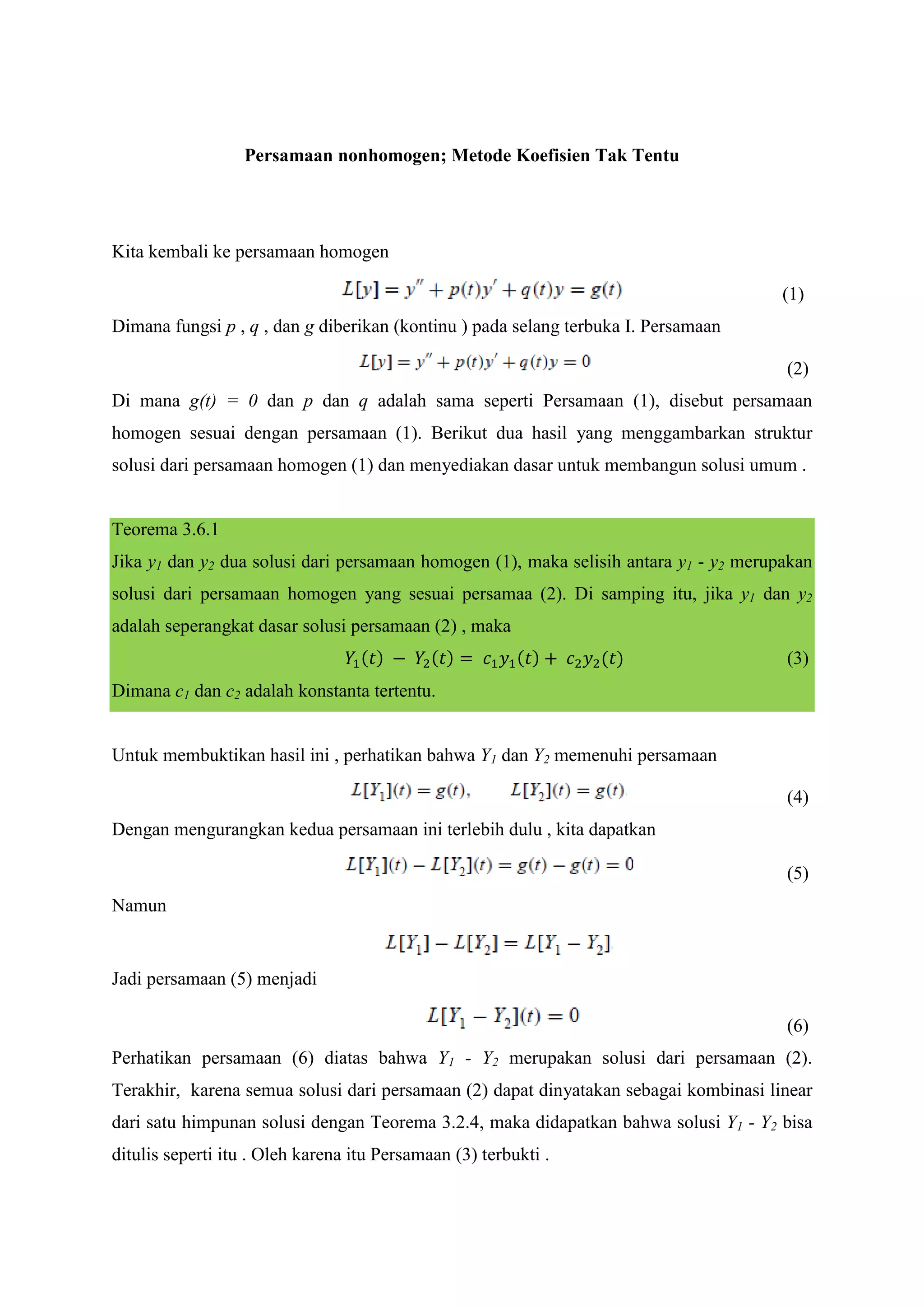 Persamaan Nonhomogen ; Metode Koefisien Tak ditentukan | DOCX