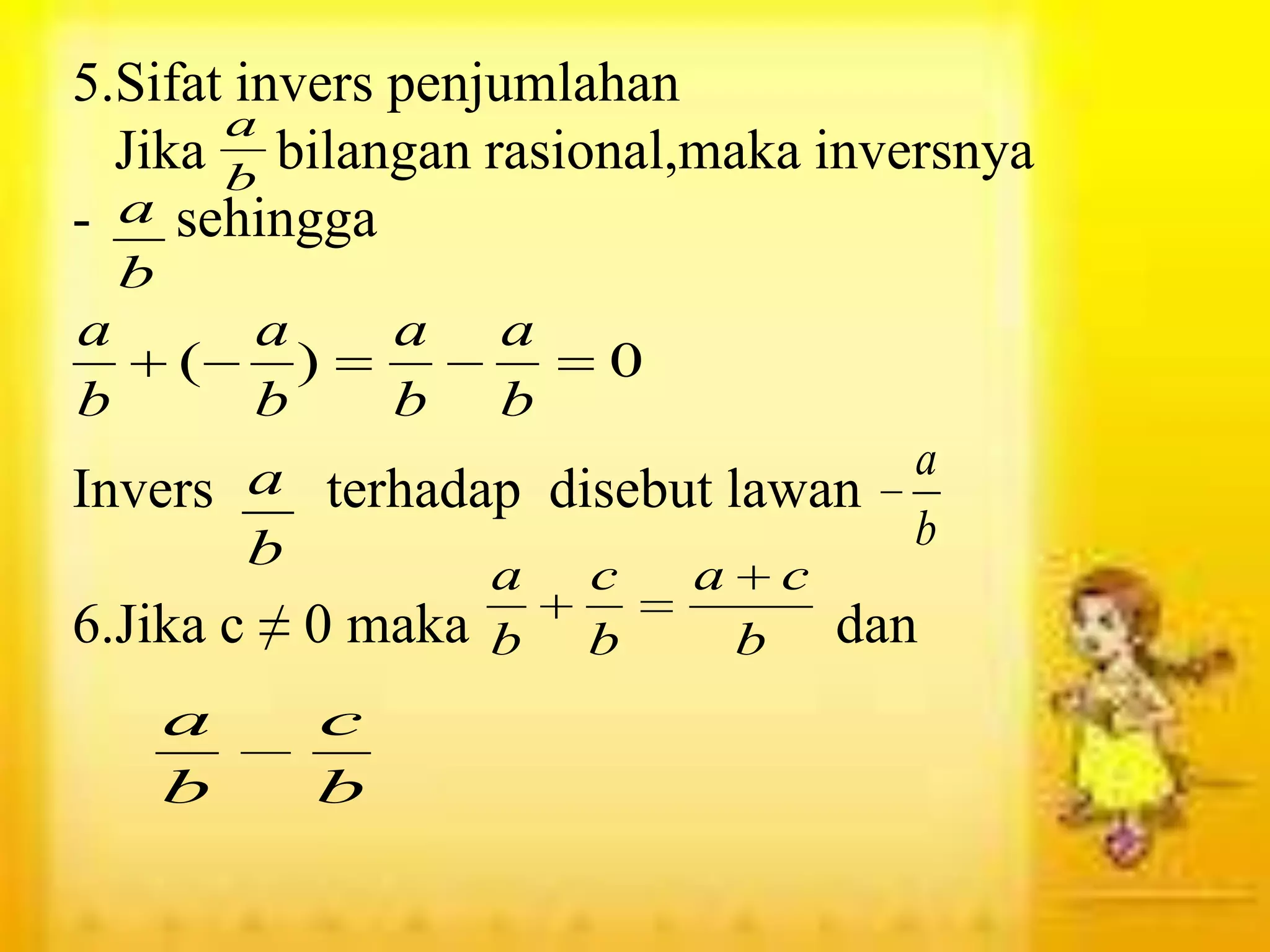 penjumlahan dan pengurangan bilangan rasional dan sifatnya | PPTX