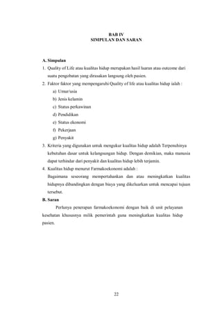 Kel 10. farmakoekonomi makalah-kualitas hidup | PDF