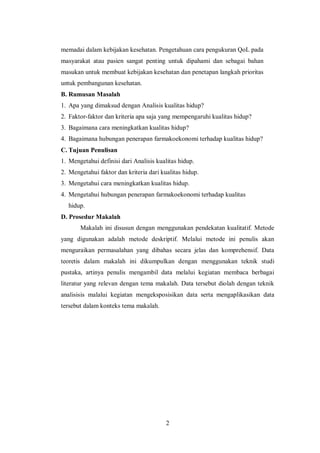 Kel 10. farmakoekonomi makalah-kualitas hidup | PDF