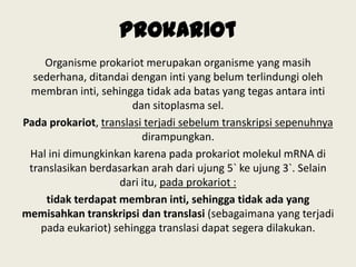 Kel 3 perbedaan transkripsi dan translasi pada prokariot dan eukariot ...