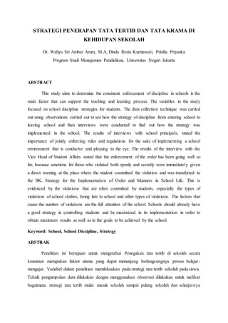 STRATEGI PENERAPAN TATA TERTIB DAN TATA KRAMA DI KEHIDUPAN SEKOLAH | DOCX