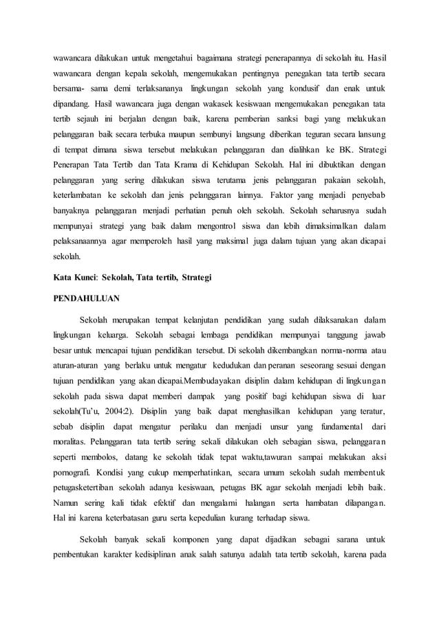 STRATEGI PENERAPAN TATA TERTIB DAN TATA KRAMA DI KEHIDUPAN SEKOLAH | DOCX