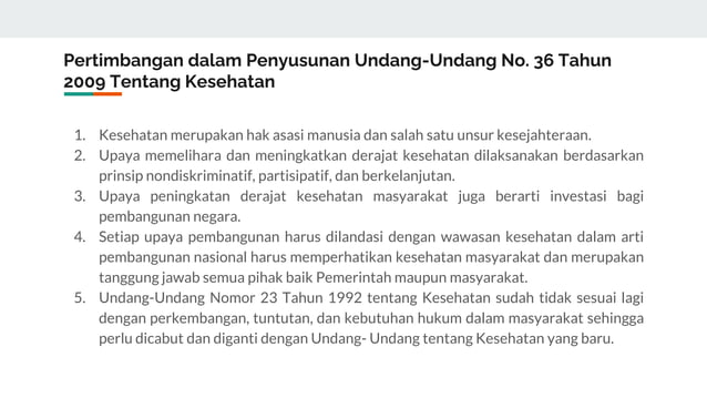 telaah uu no. 36 tahun 2009 tentang kesehatan | PPT