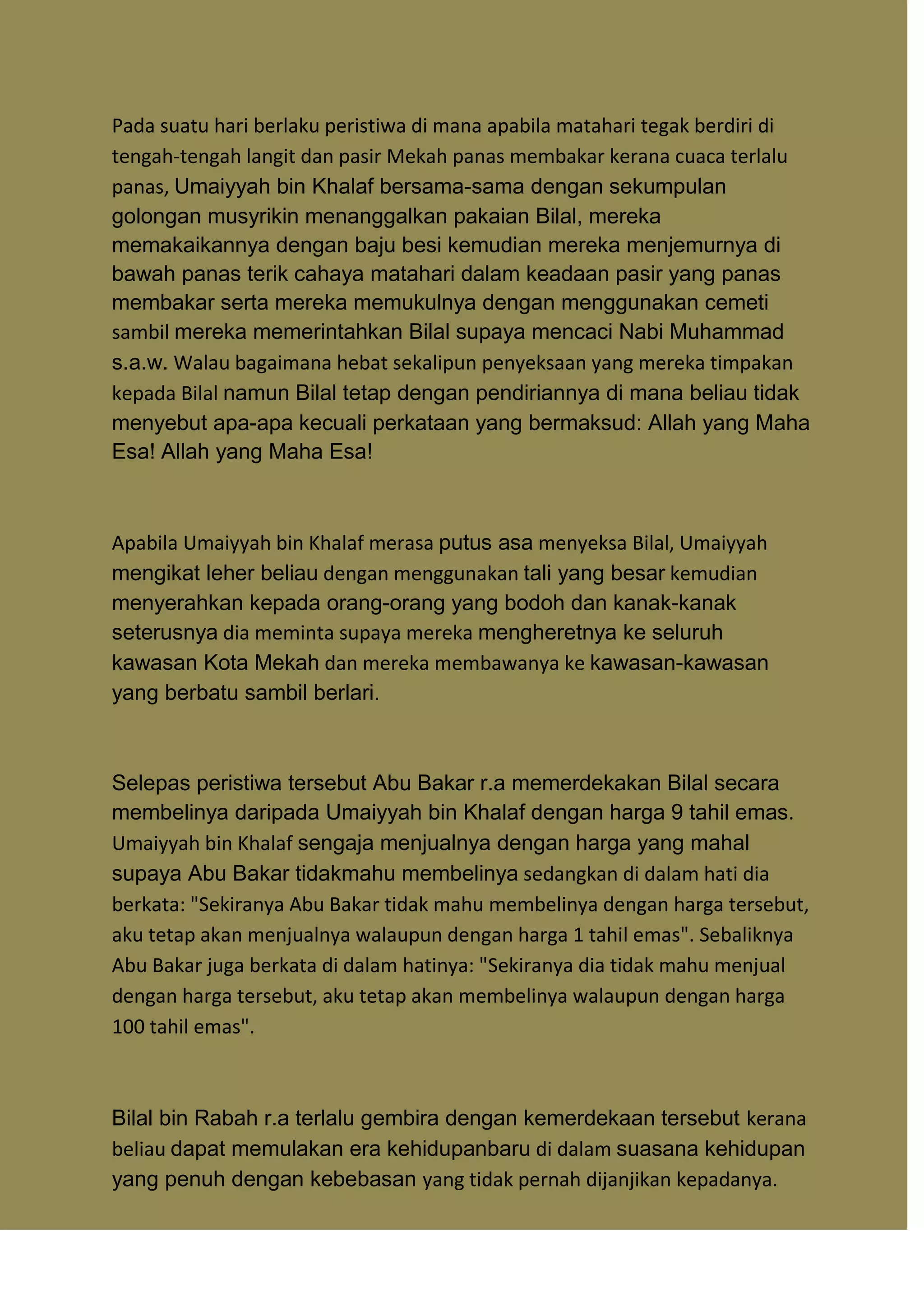 Kelahiran dan riwayat hidup bilal bin rabah | DOCX