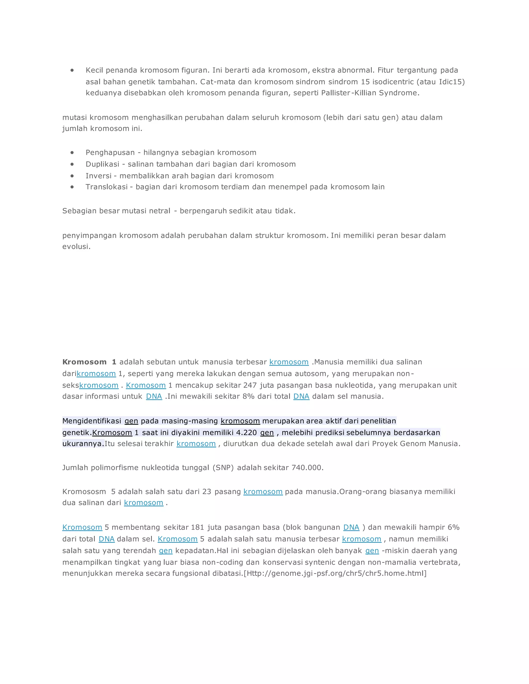 Kelaianan kromosaom dan penyakit genetik | DOCX