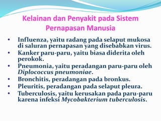 Kelainan pada respirasi & ekskresi kel iv | PPTX