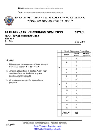 Kelantan mtambahan + skema | PDF | Educational Assessment | Education