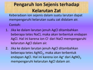 KELARUTAN DAN HASIL KALI KELARUTAN BAGI SMA YANG MAU BELAJAR | PPT
