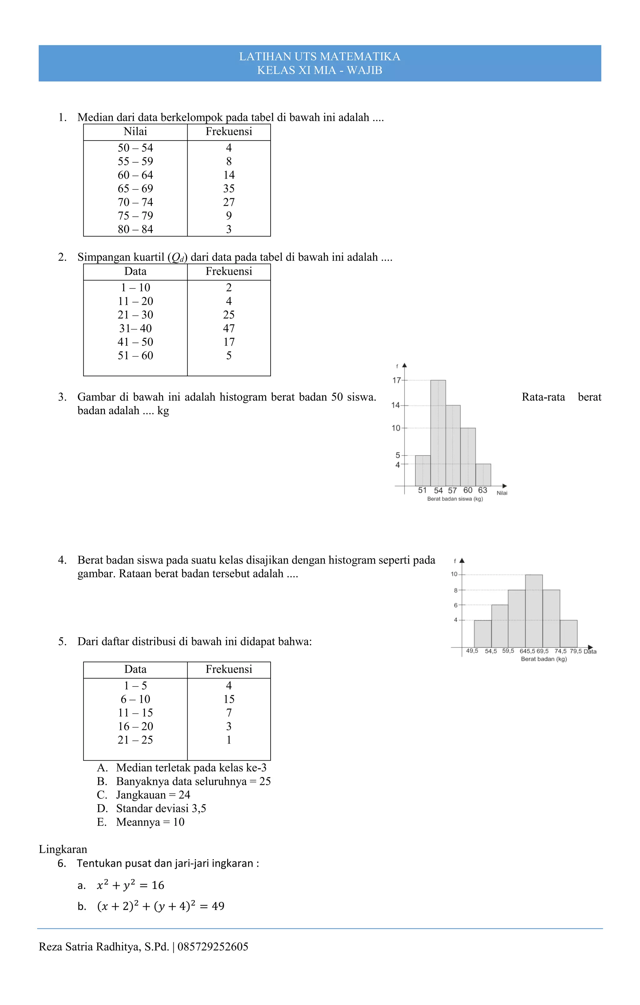 LATIHAN UTS GENAP MTK WAJIB | PDF