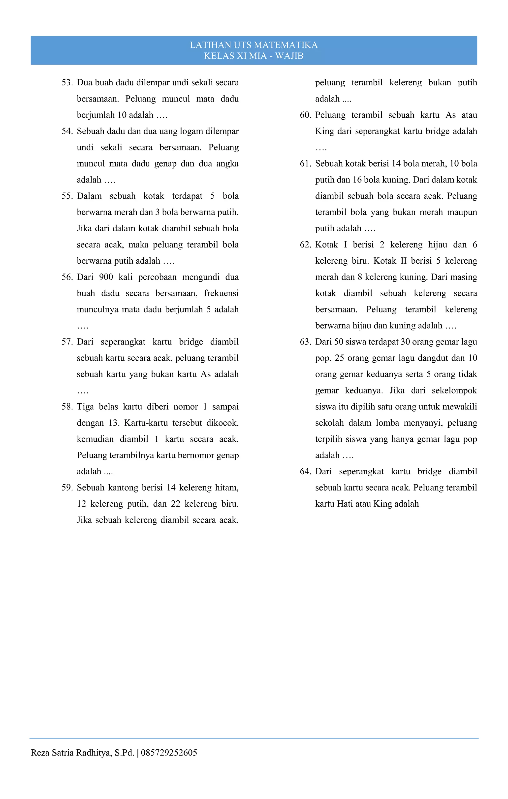 LATIHAN UTS GENAP MTK WAJIB | PDF