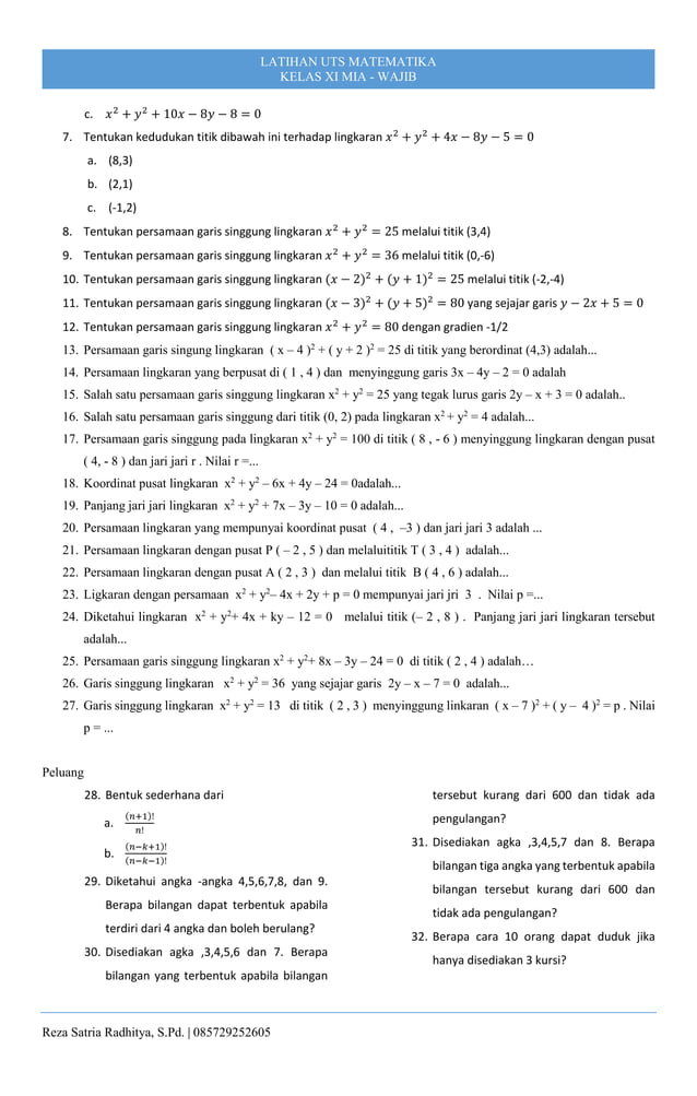LATIHAN UTS GENAP MTK WAJIB | PDF