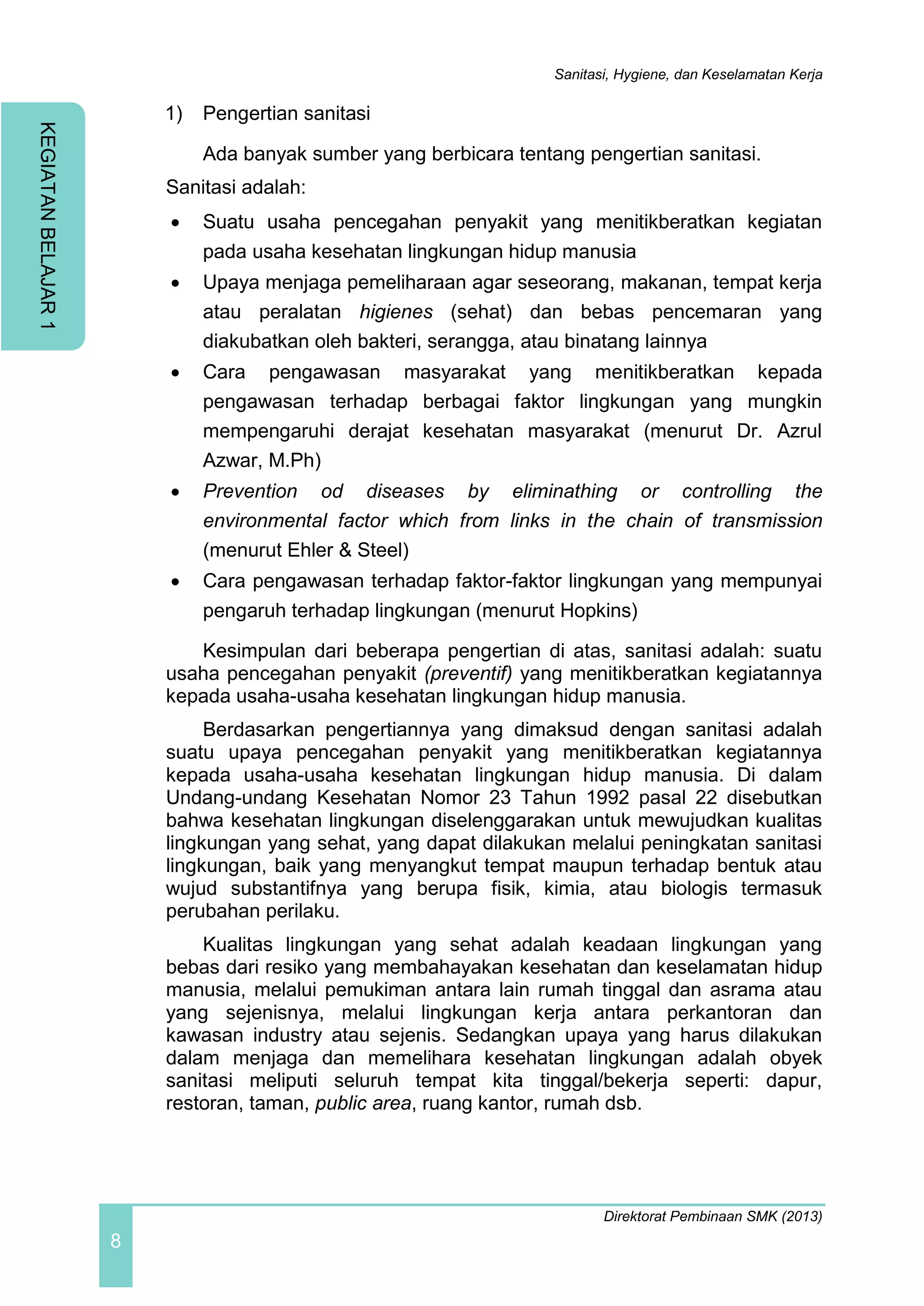 Buku sanitasi hygiene dan keselamatan kerja | PDF