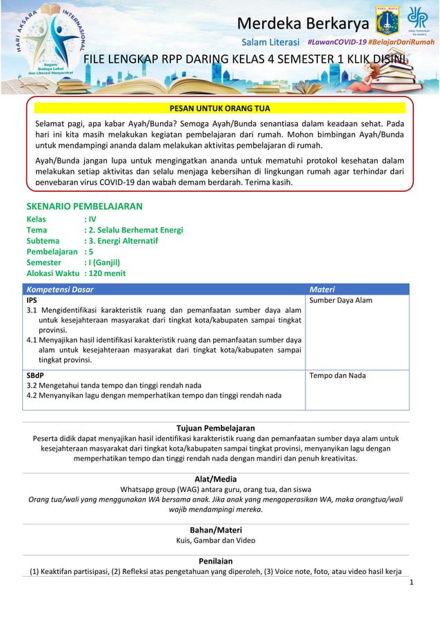 RPP Daring Kelas 4 tema 2 subtema 3 semester 1 | PDF