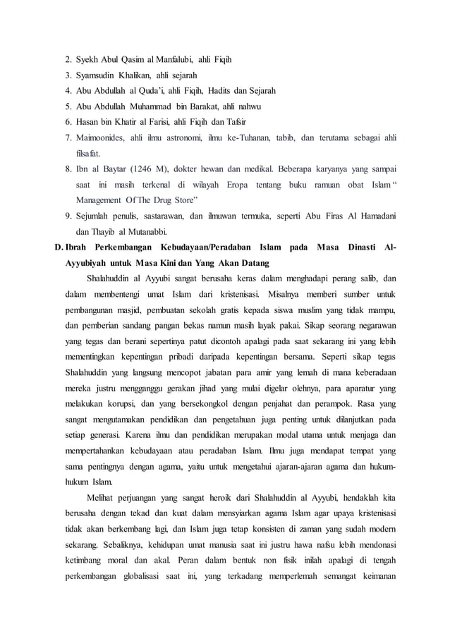 Perkembangan Islam Pada Masa Dinasti Al Ayyubiyah | DOCX