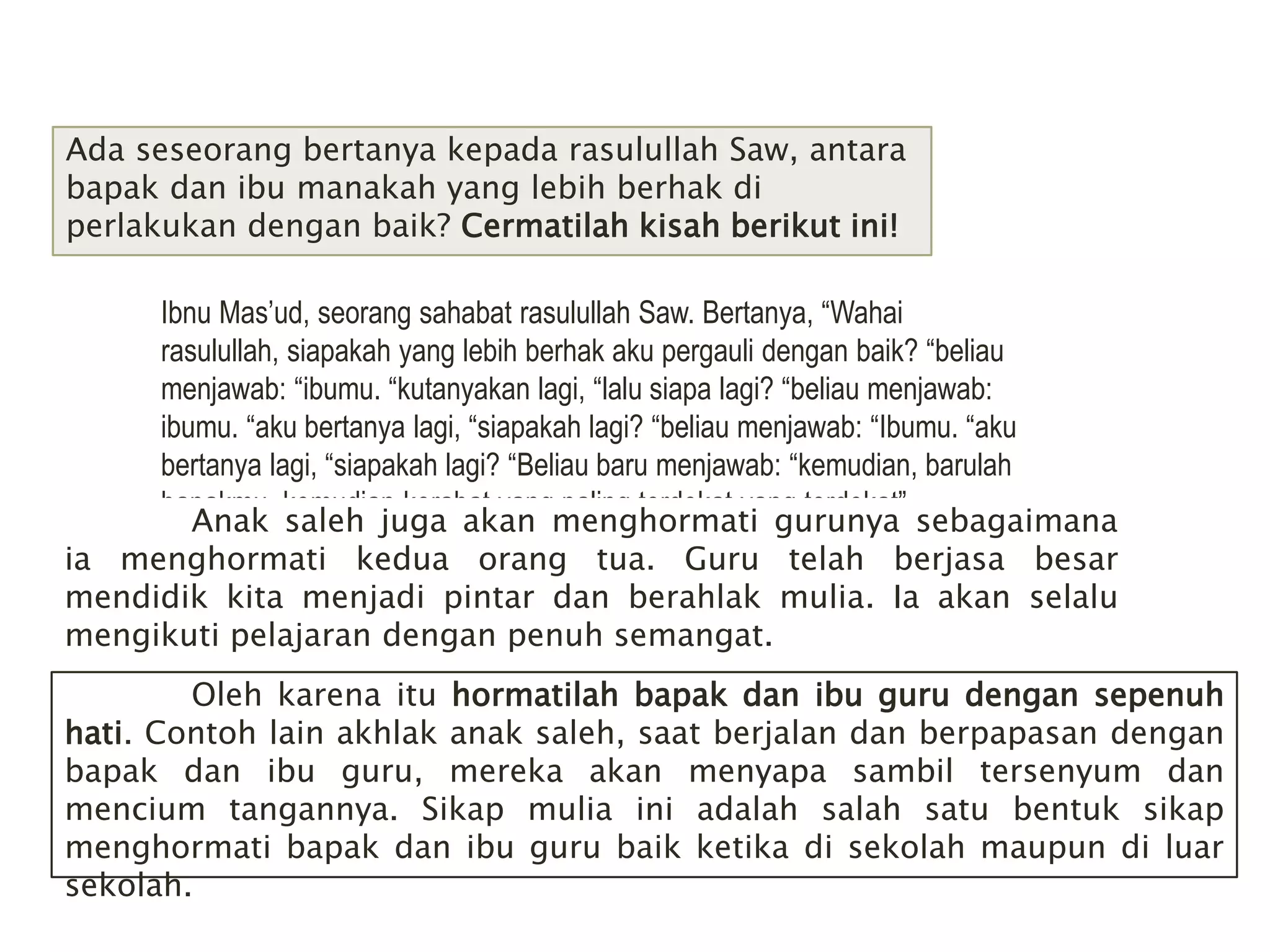 Kelas 9 bab 3 Menuai keberkahan dengan rasa hormat dan taat kpd orang ...