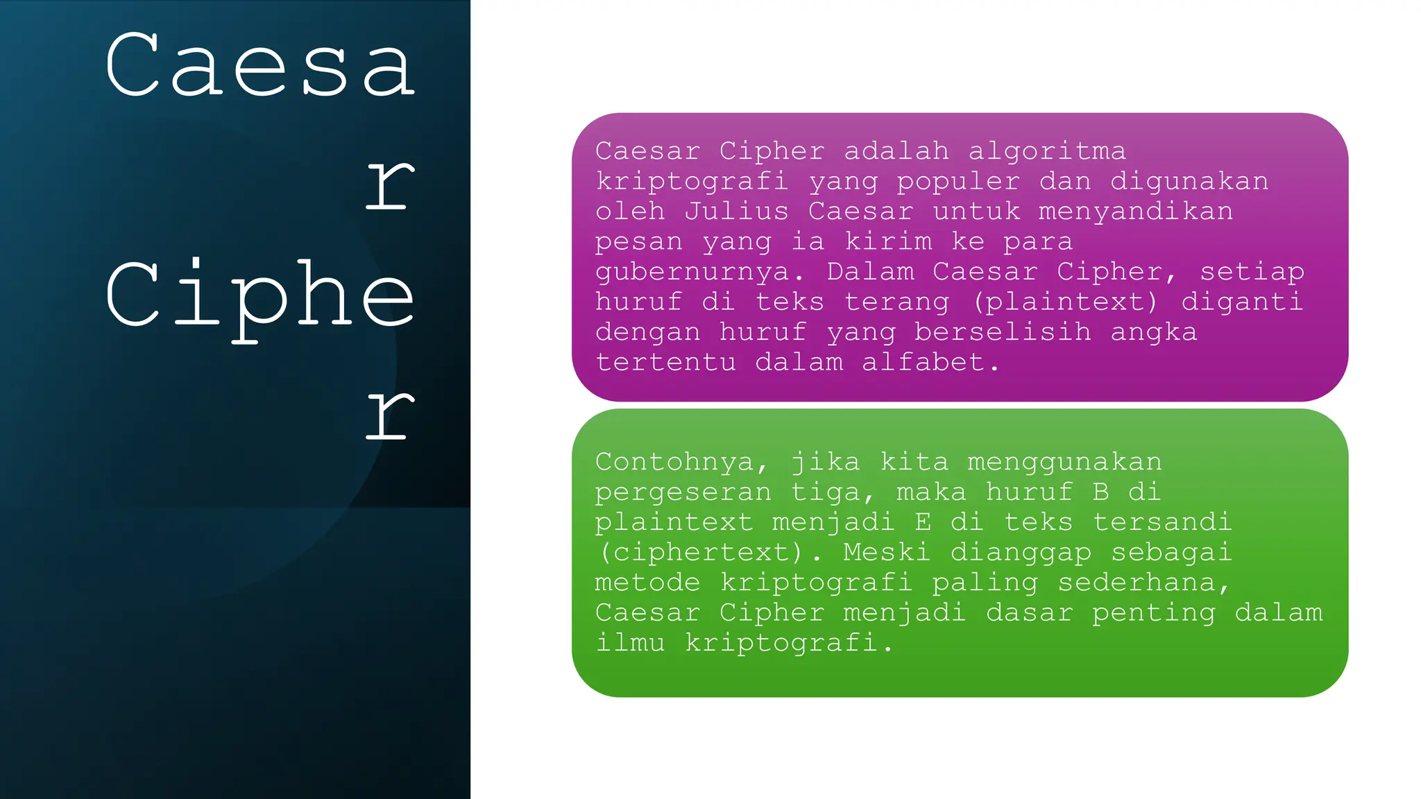 tentang konsep data security metode caesar cipher | PPT