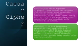 tentang konsep data security metode caesar cipher | PPT