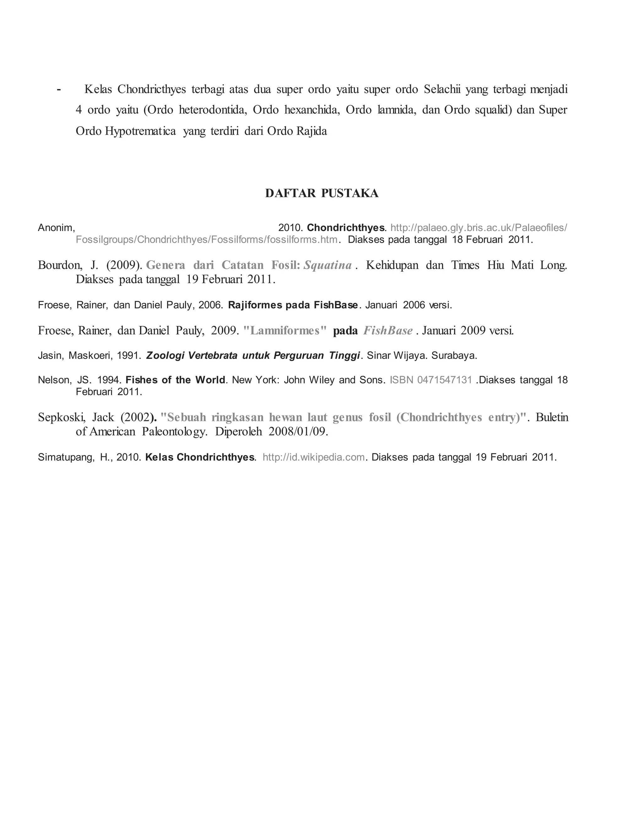 Kelas chondrichthyes | DOCX
