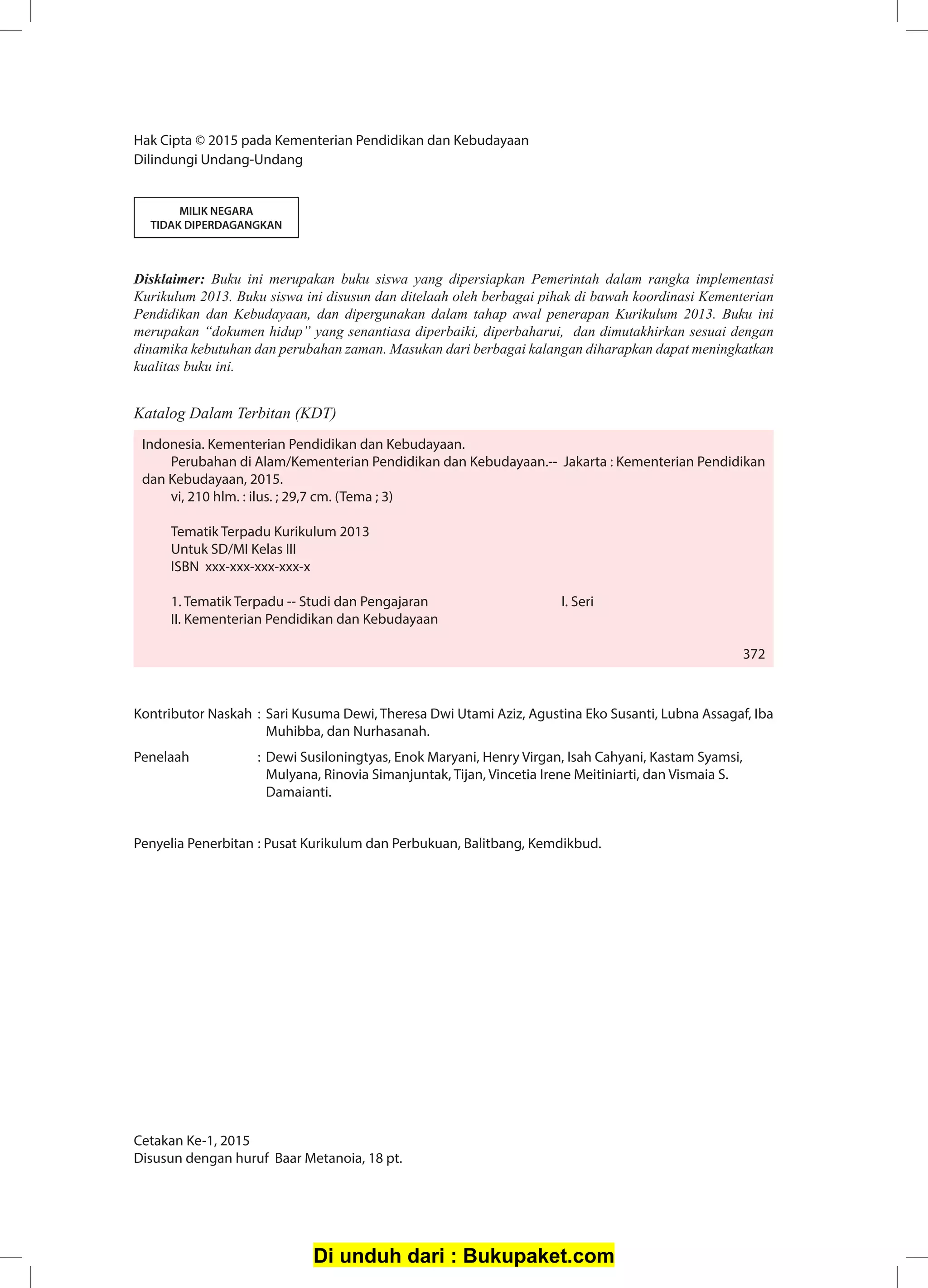 Kelas iii tema 3 perubahan di alam | PDF