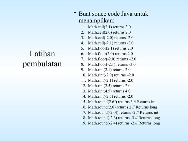 Pemakaian Kelas Matematika pada pemrograman Java | PPT