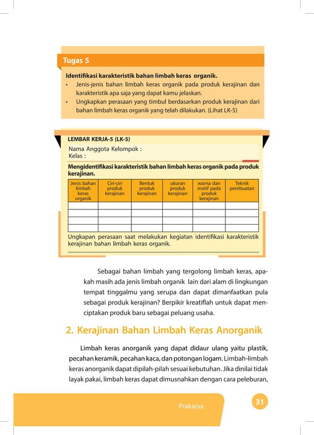 Kelas viii prakarya bs semester 2 kerajinan bahan limbah keras | PDF