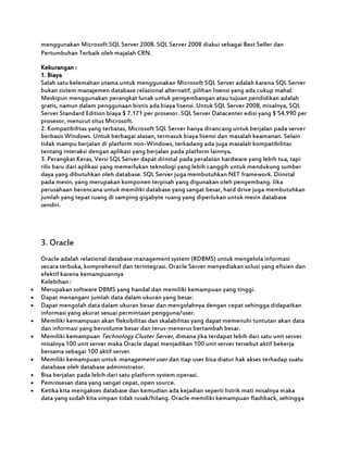 Kelebihan dan kekurangan database engine | PDF