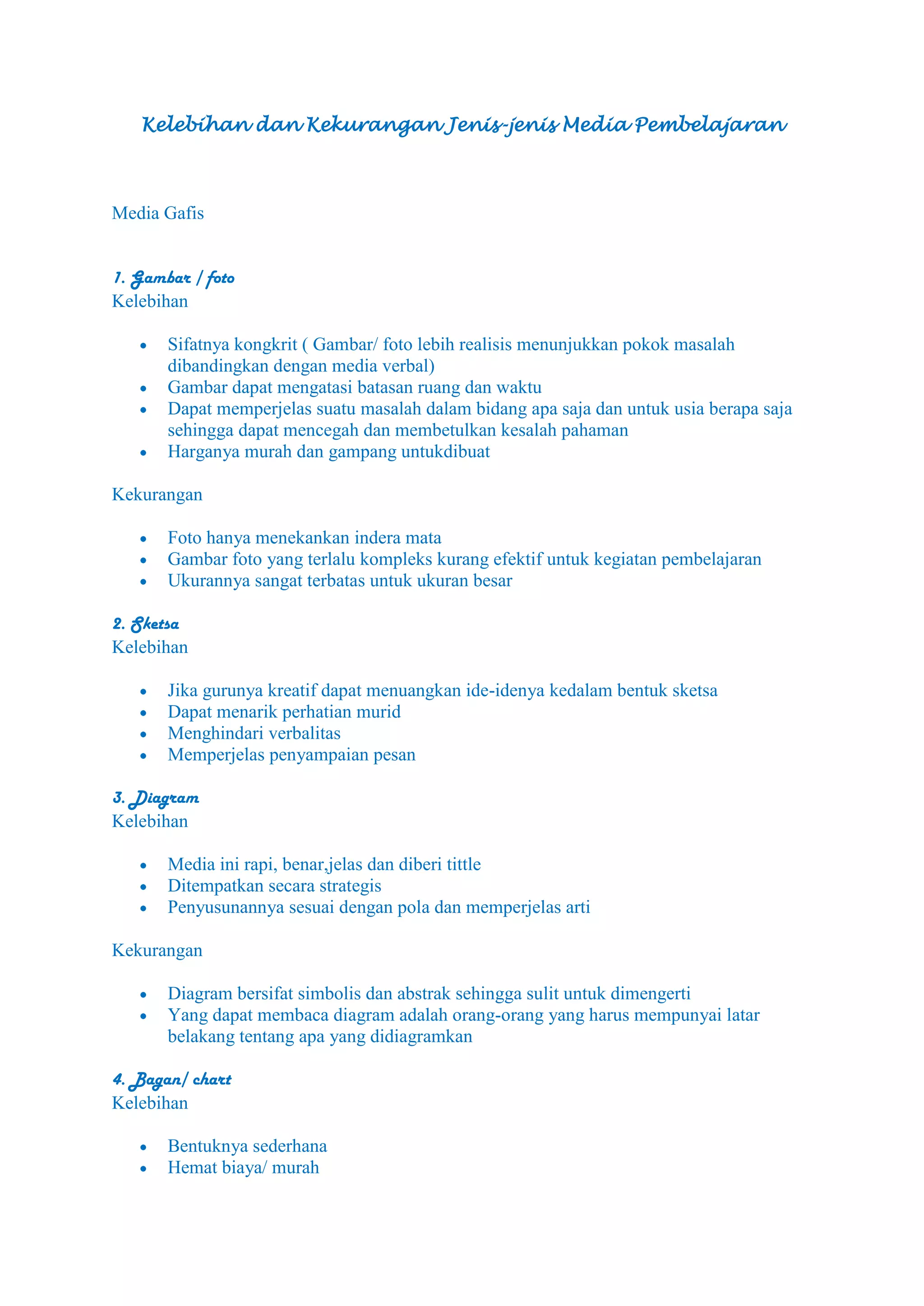 Kelebihan dan kekurangan jenis media pembelajaran | PDF