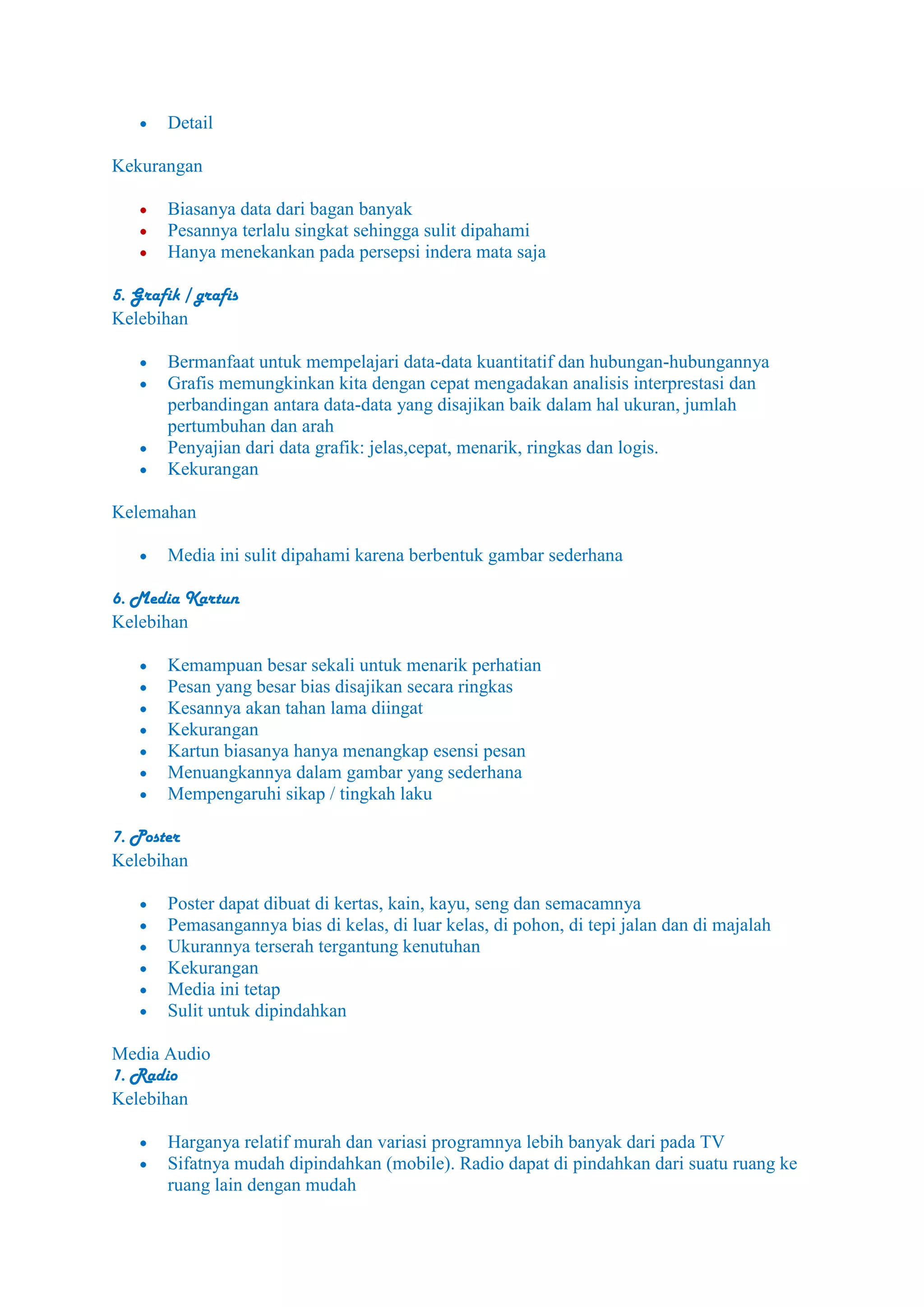 Kelebihan dan kekurangan jenis media pembelajaran | PDF