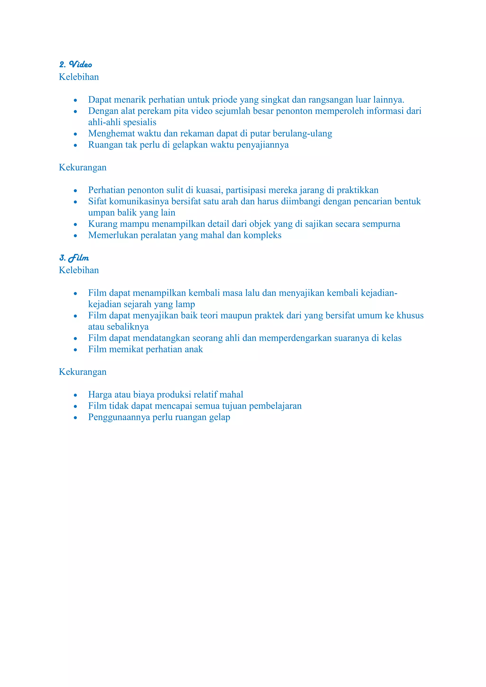 Kelebihan dan kekurangan jenis media pembelajaran | PDF