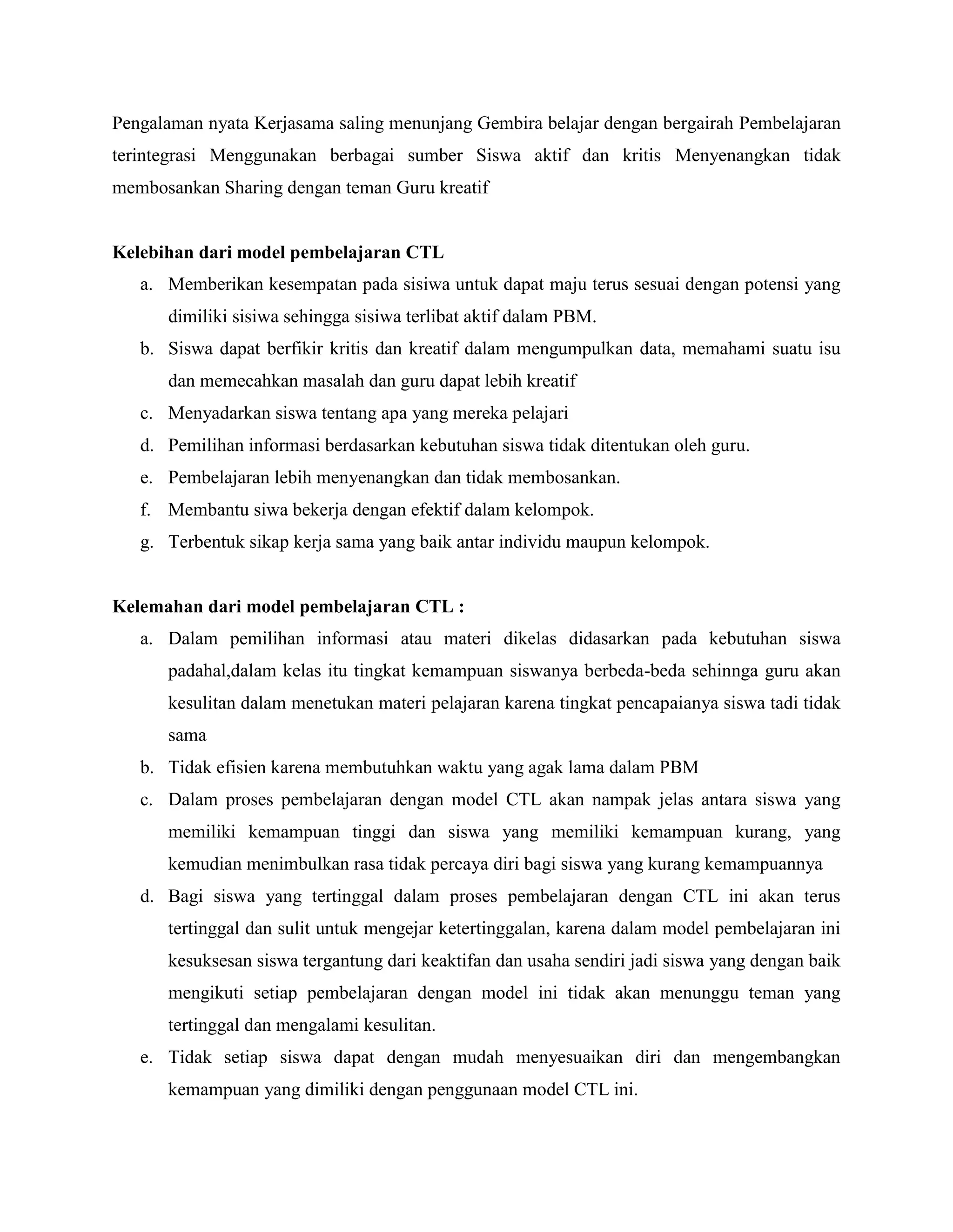 Kelebihan dan kekurangan metode pembelajaran | PDF
