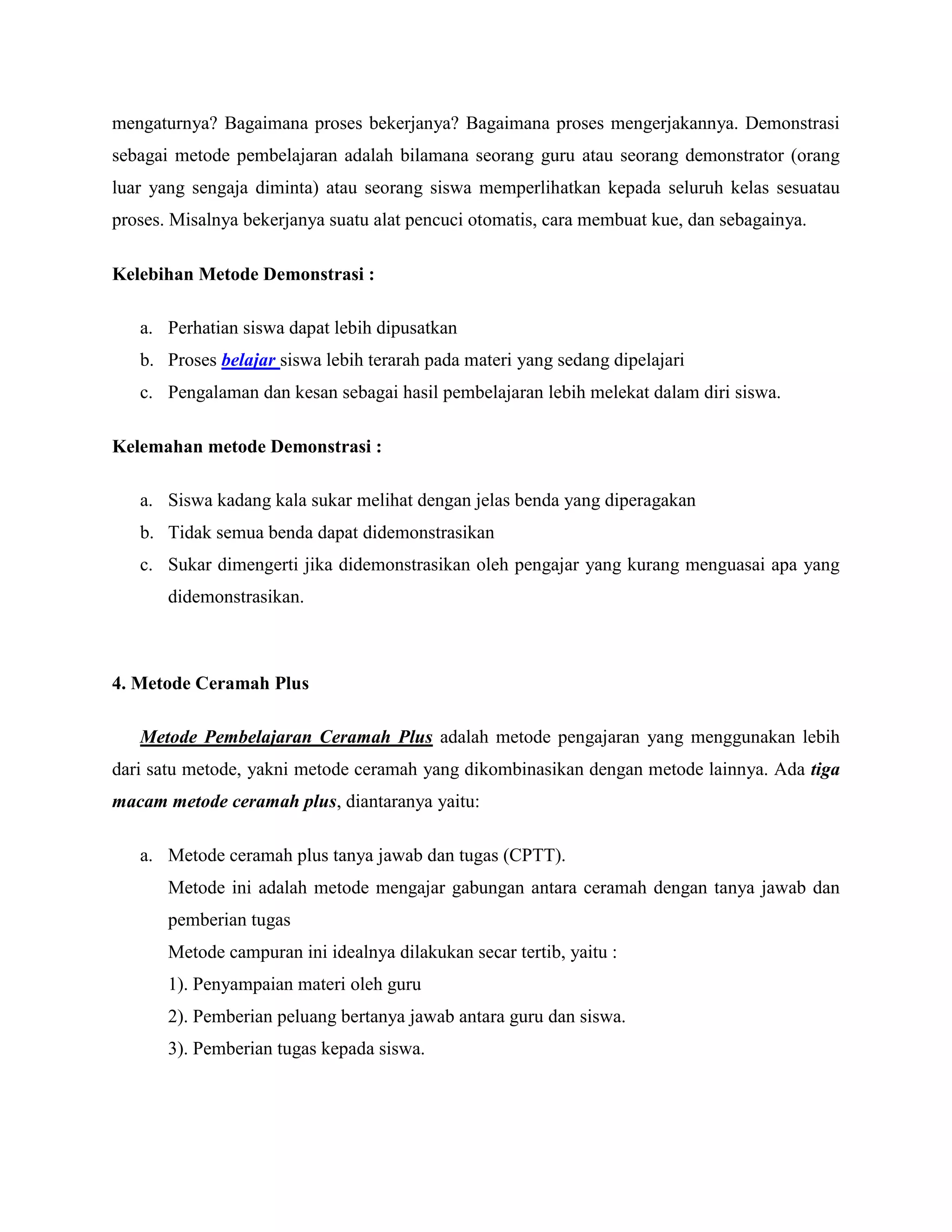 Kelebihan dan kekurangan metode pembelajaran | PDF