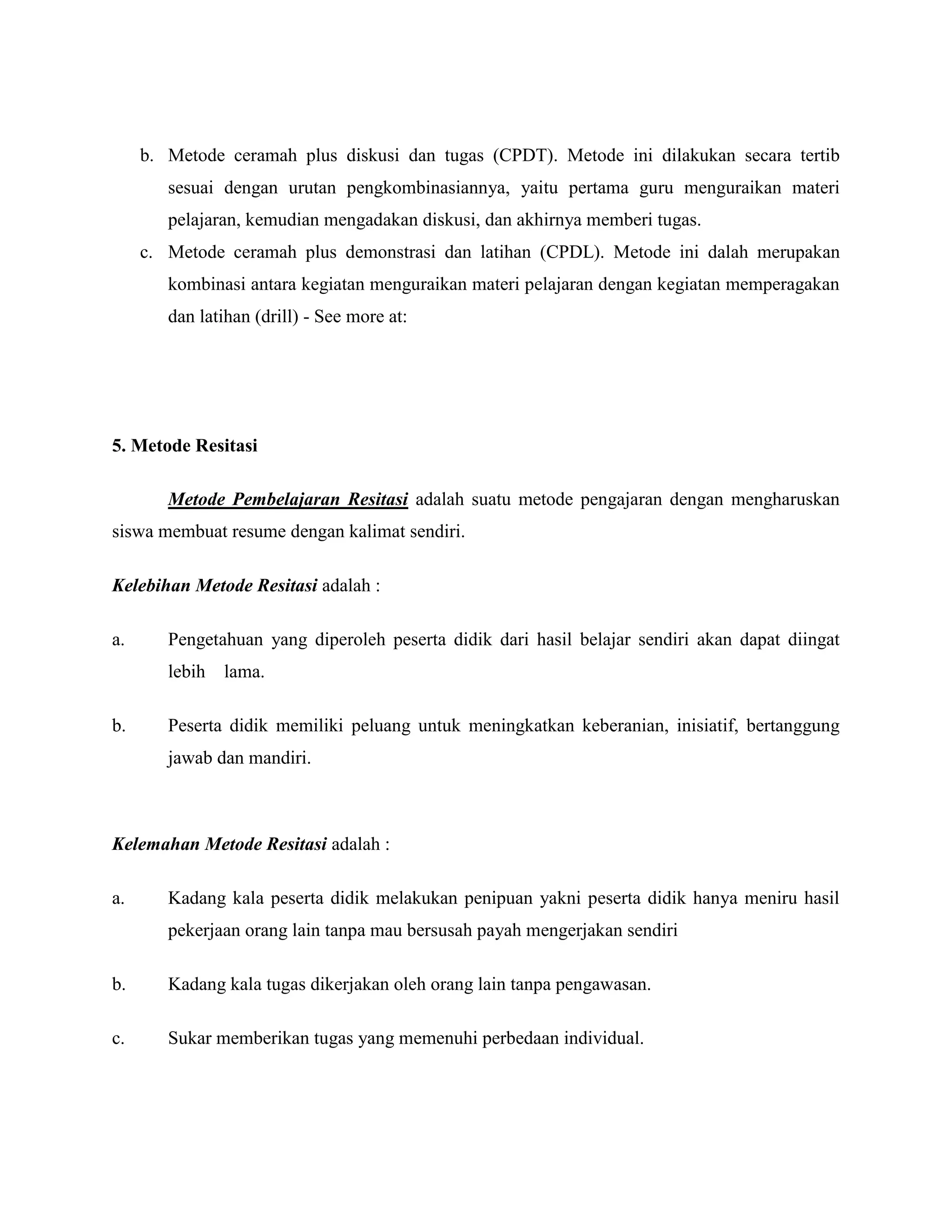 Kelebihan dan kekurangan metode pembelajaran | PDF