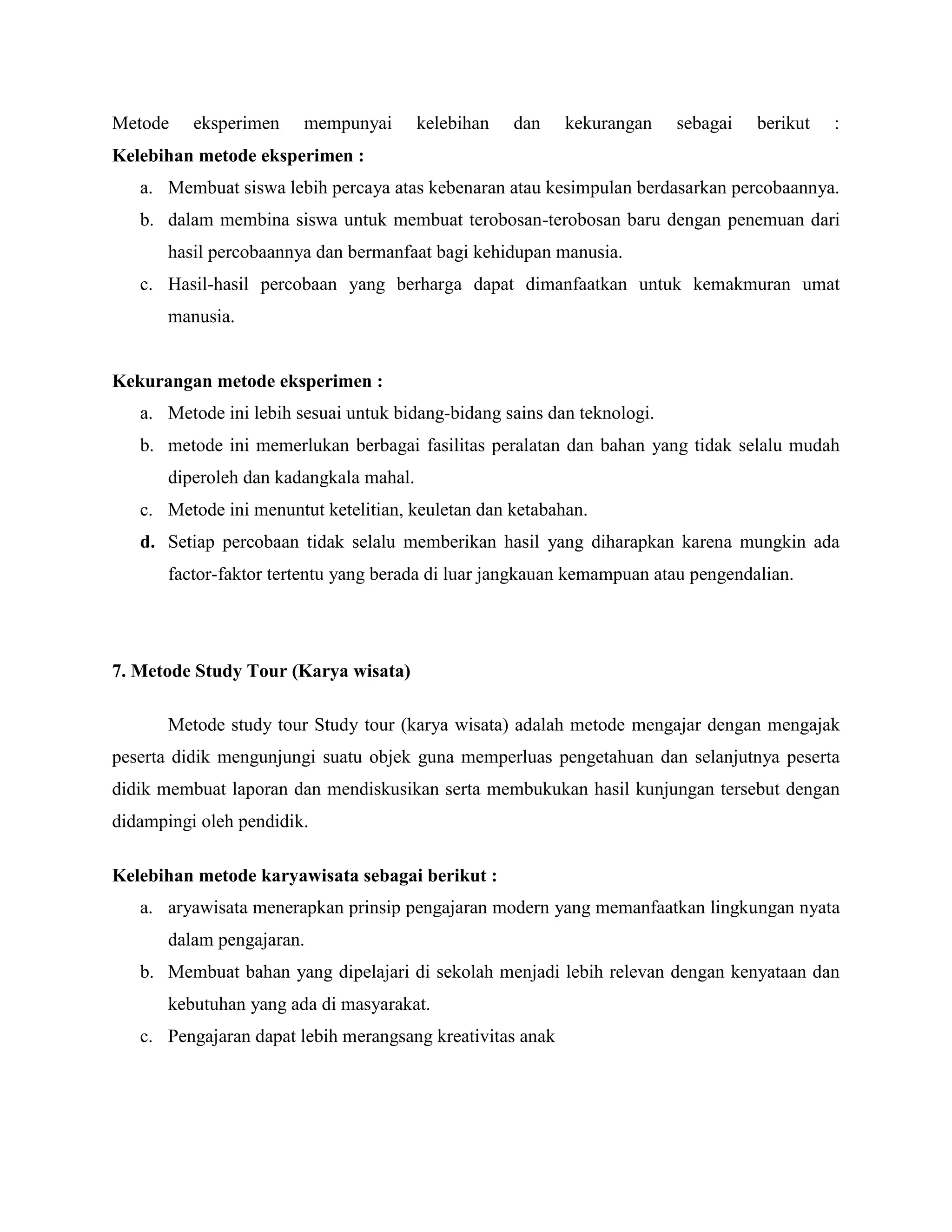 Kelebihan dan kekurangan metode pembelajaran | PDF
