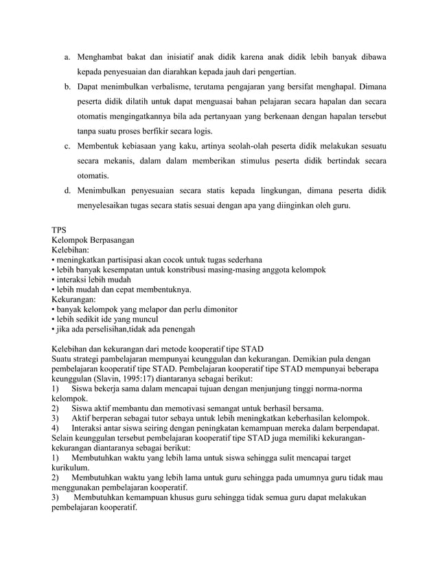 Kelebihan dan kekurangan metode pembelajaran | PDF