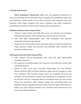 Kelebihan dan kekurangan metode pembelajaran | PDF