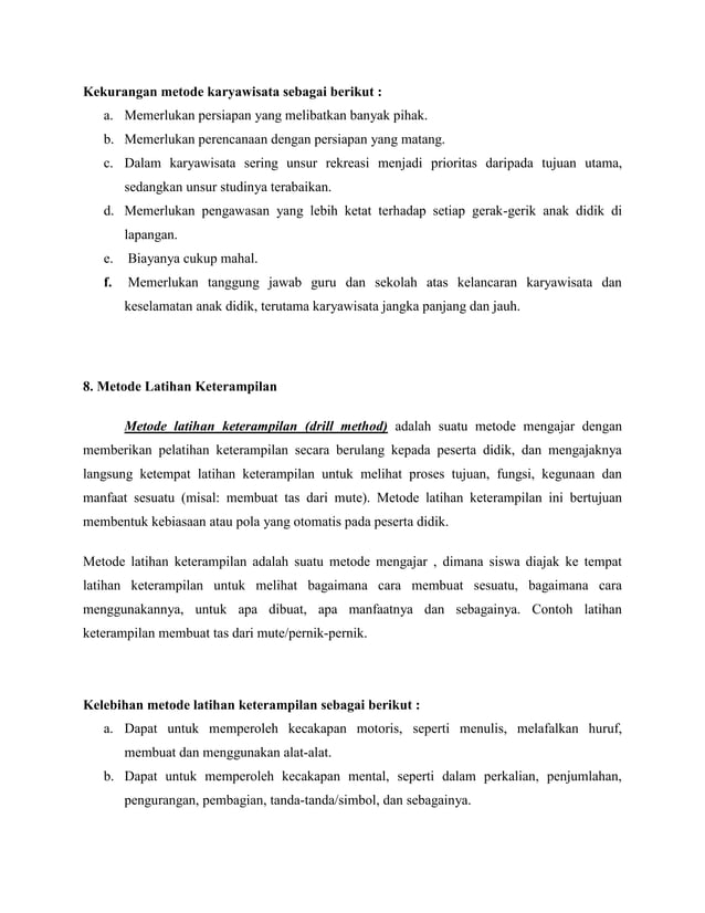 Kelebihan dan kekurangan metode pembelajaran | PDF