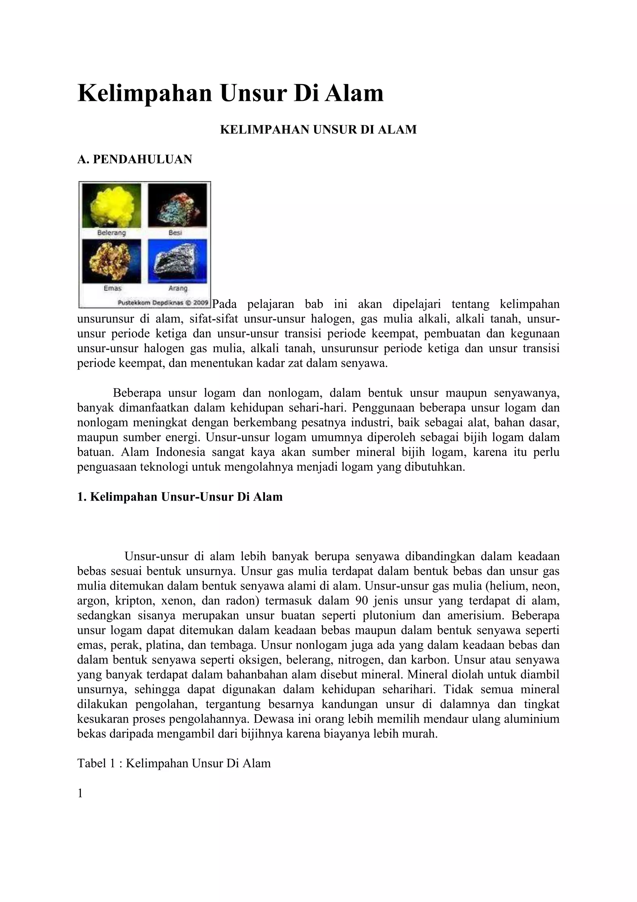 Kelimpahan unsur di alam | DOCX