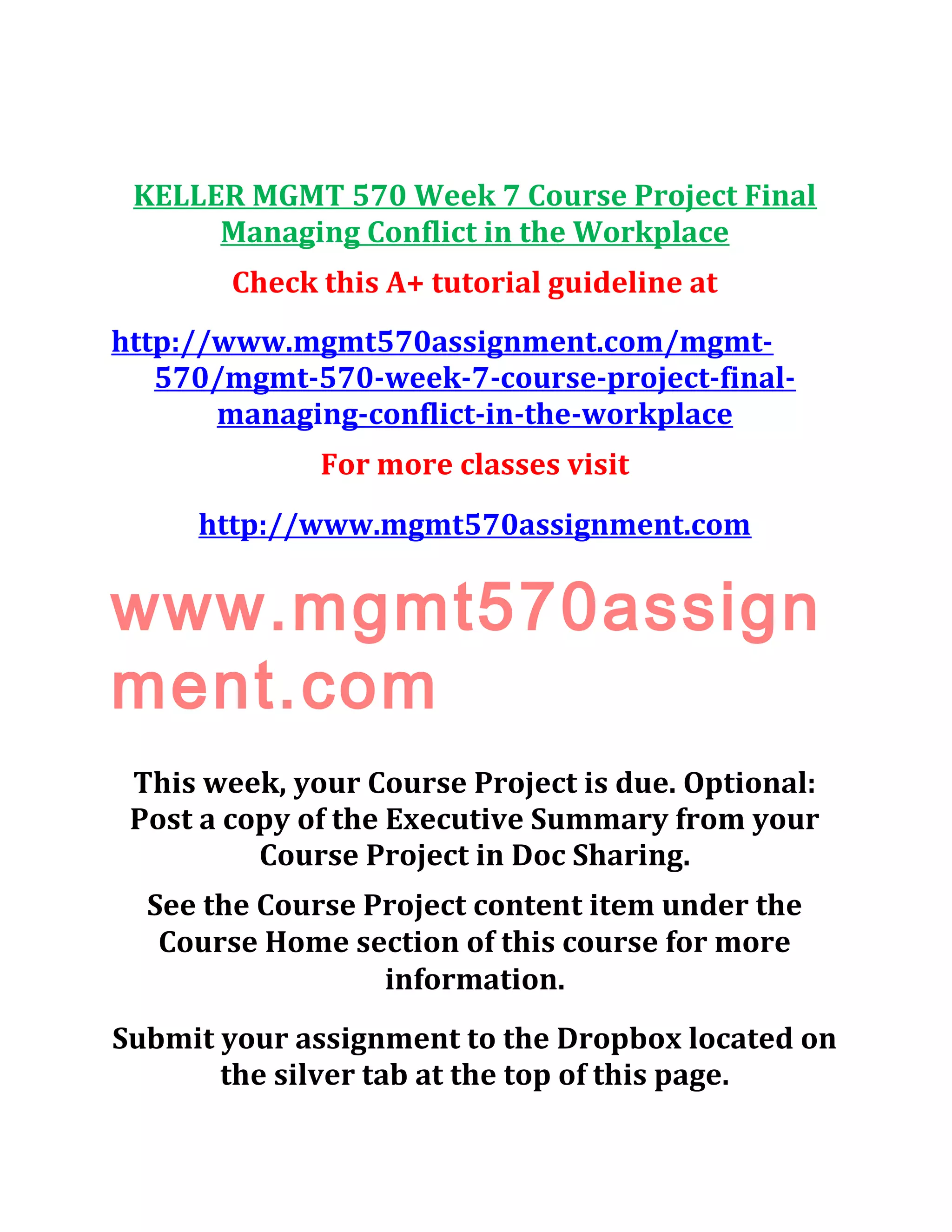 Keller mgmt-570-week-7-course-project-final-managing-conflict-in-the ...