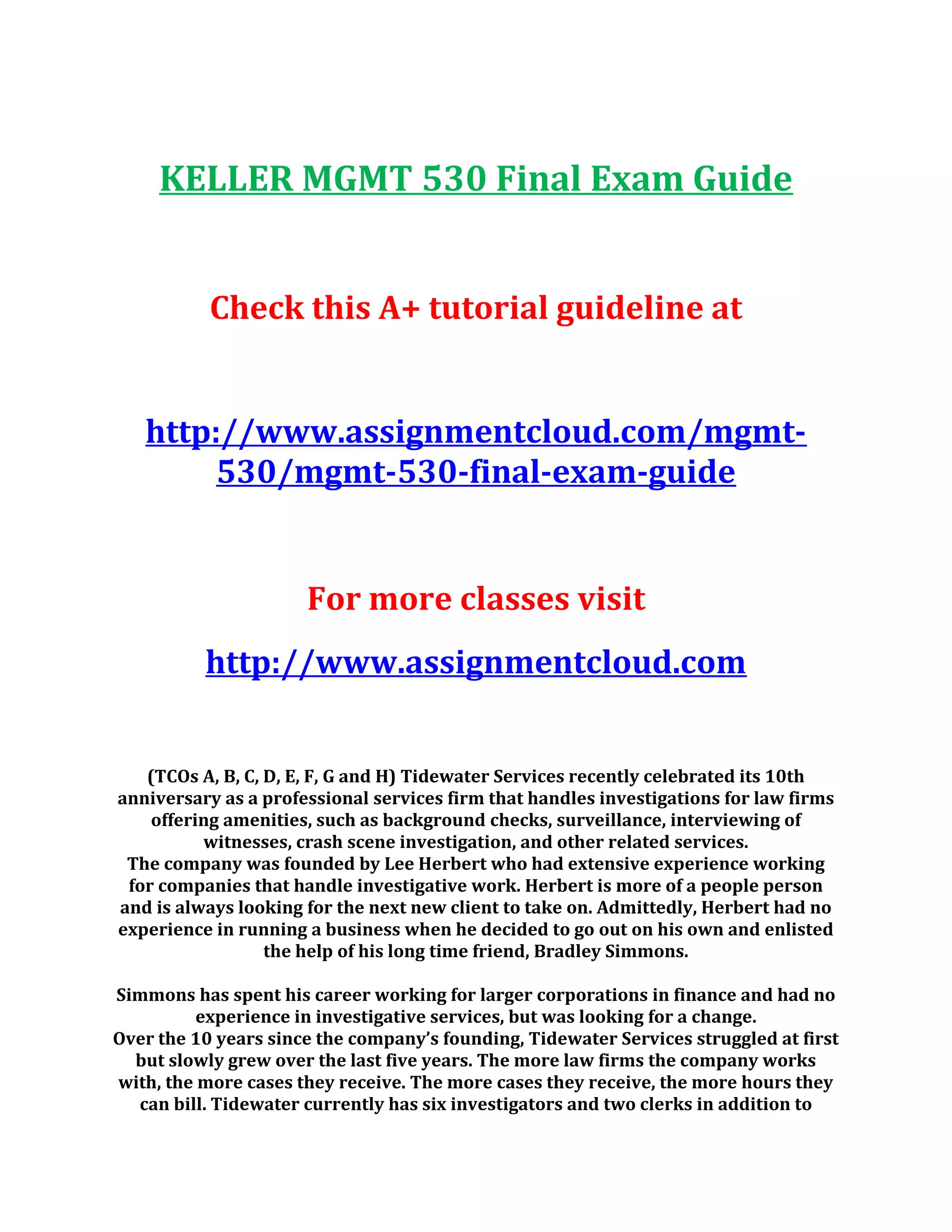 Keller mgmt 530 final exam guide | PDF