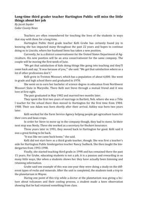 Kelli Grube Leaving Hartington Public School After Twenty Years | PDF