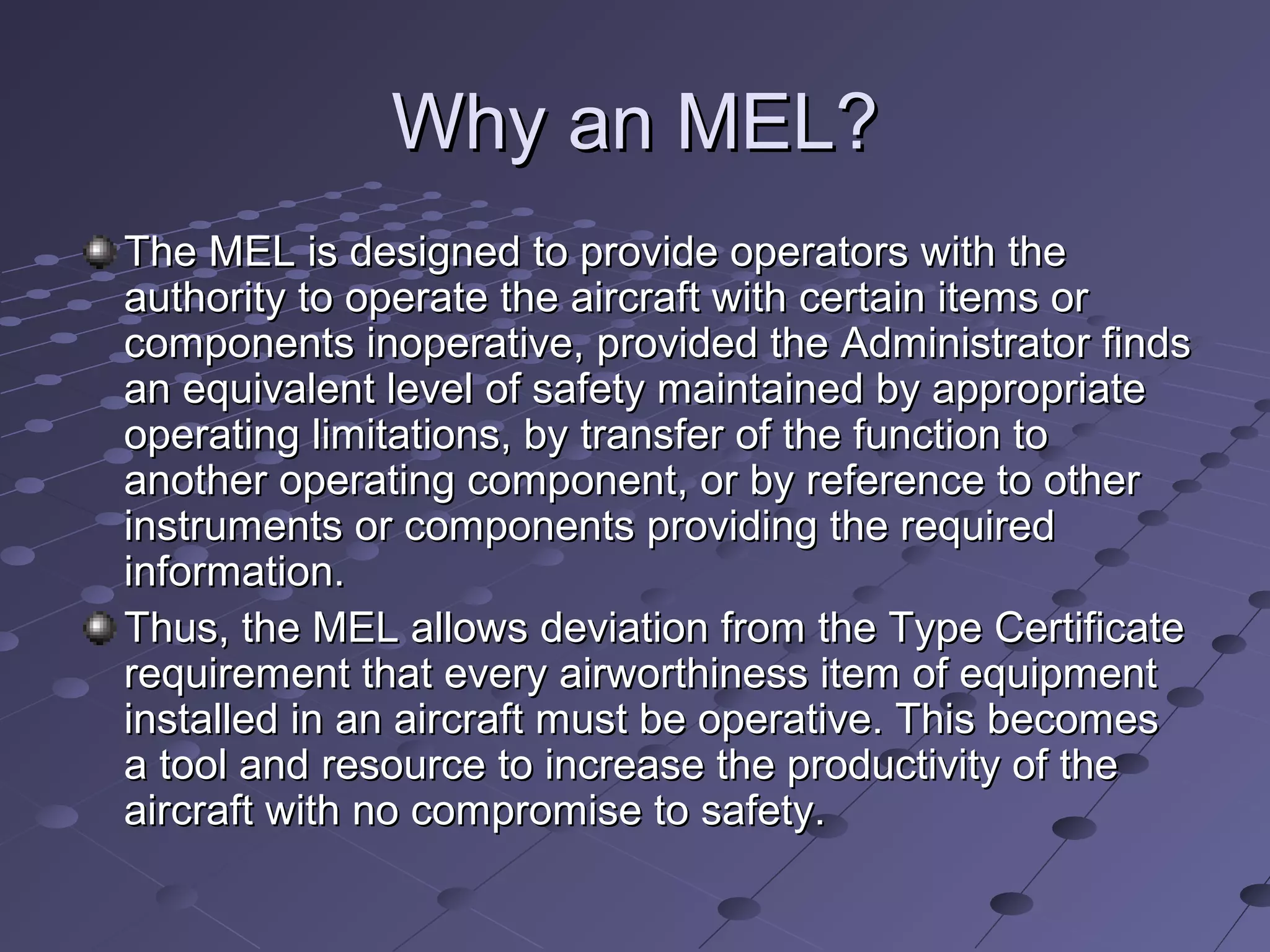 Kellogg Company Aviation MEL Training Power Point | PPT
