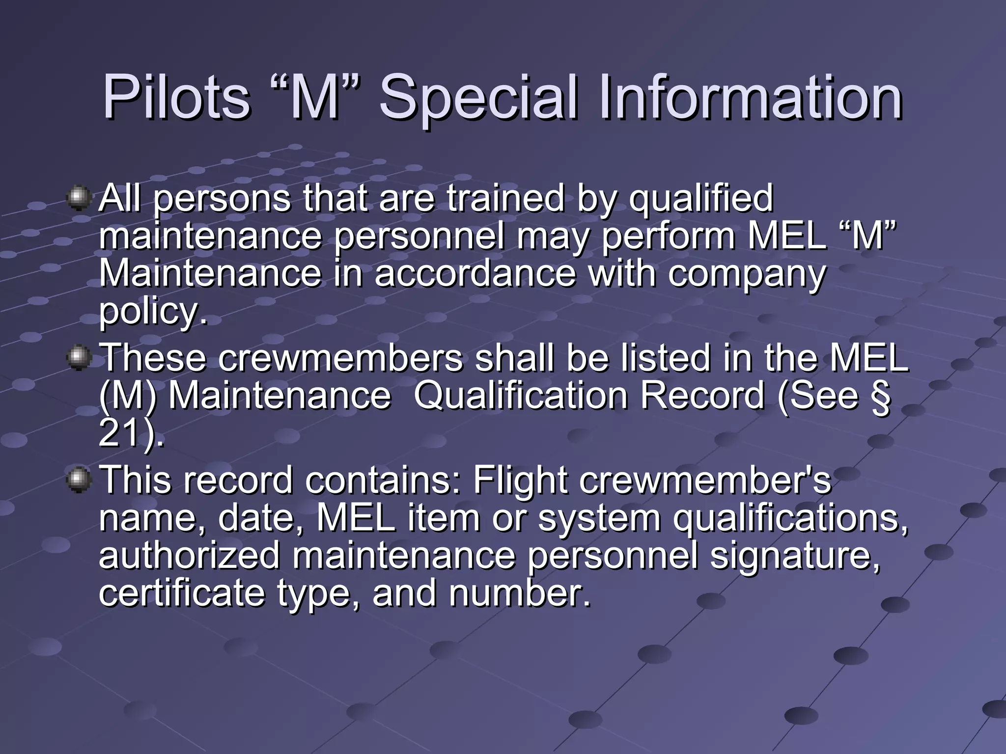 Kellogg Company Aviation MEL Training Power Point | PPT