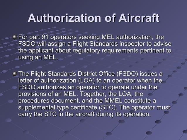 Kellogg Company Aviation MEL Training Power Point | PPT