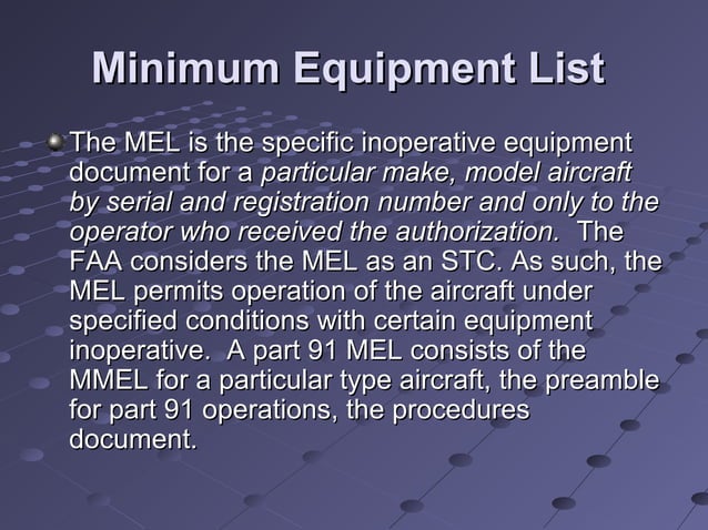 Kellogg Company Aviation MEL Training Power Point | PPT